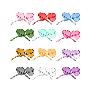 LIULIUBTY Heart Shaped Rimless Sunglasses, Bachelorette Party Cool Sunglasses 12 Pack, Colorful Plastic Funky Sunglasses Party Favors (Mixed Colors)