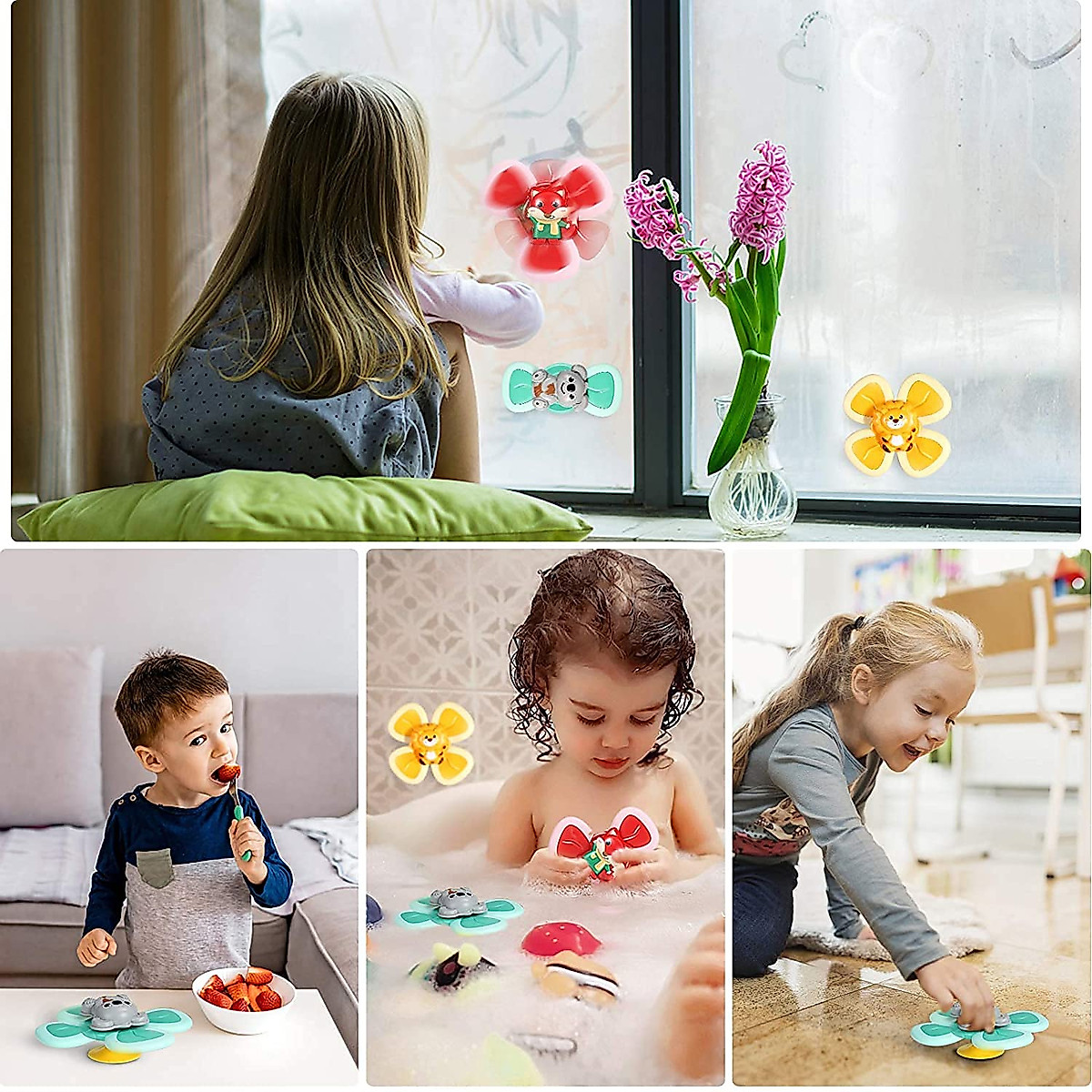 KLQQLK Suction Cup Spinning Top Toy，Suction Cup Toy，Safe Interesting Table Sucker Gameplay Early Learner Spinning topToys can be sucking glass, walls, seats, bathtubs, etc(Pack of 3)