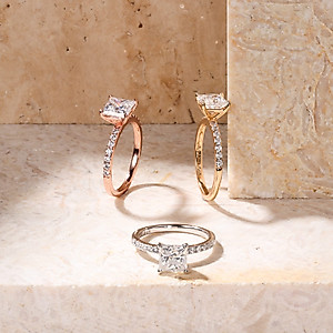 SMILEST Moissanite Engagement Rings for Women, 1.5CT Princess D Color VVS1 Clarity Solitaire Moissanite Rings Gold Plated Solid S925 Sterling Silver Four Prong Moissanite Promise Rings for Women Gifts