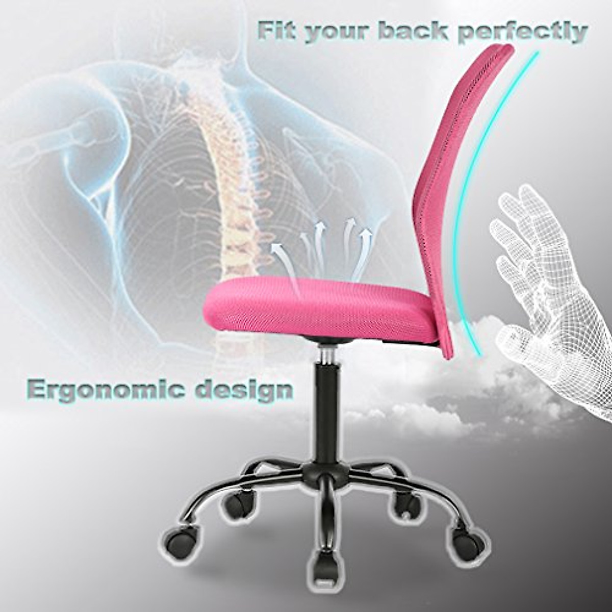 BestMassage Office Chair Desk Chair Mesh Computer Chair with Lumbar Support Armless Swivel Rolling Executive Chair for Back Pain,Pink 4 Pack