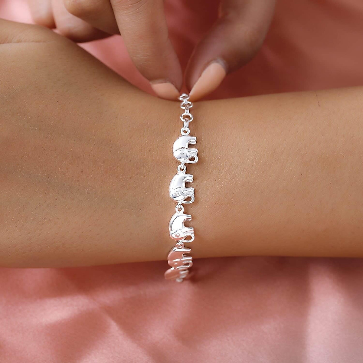 Shop LC 925 Sterling Silver Elephant Bracelet for Women Link Bracelets for Women Animal Charm Bracelet Size 7.25" Birthday Gifts for Women