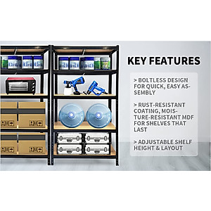 Rigogo Garage Storage Shelving Unit, 5 Tier Metal Shelves Heavy Duty for Warehouse Garage, 2000lbs Large Capacity, 70 x 35 x 16 Inch, Black