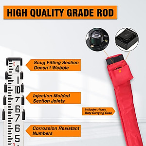 Mountlaser Aluminum Grade Rod - 8ths, with Carrying Case and Rod Leve (16 Foot)