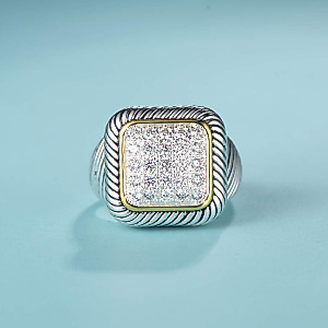 UNY Jewel Twisted Cable Ring Designer Inspired Fashion Brand David Square Pave CZ Women Two Tone Jewelry (White, 7)