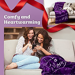 Gifts for Mom, Mom Blanket from Daughter, Mom Gifts, Mothers Day Gifts from Daughter, Gifts for Anniversary Mom Birthday Gifts, I Love You Mom Blanket, Throw Blanket 65" × 50" (Purple)