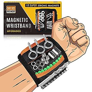 Magnetic Wristband - Cool Gadgets Gifts for Men Dad Him Boyfriend Husband - Tool Belts with 15 Strong Magnets for Holding Screws Nails Wrenches Drill Bits