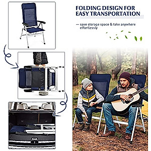 Giantex Set of 2 Patio Chairs, Folding Outdoor Chairs, High Back Recliner with Headrest and Armrests 7 Levels Adjustable Camping Chairs Safe Lock Lawn Chairs Porch Balcony Furniture, Blue