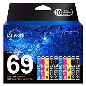 Uniwork Remanufactured 69 Printer Ink Cartridges Replacement for Epson 69 T069 for Stylus C120 CX5000 CX6000 CX8400 CX9400 NX215 NX305 NX400 NX410 NX415 NX515 Workforce 1100 30 310 615 Printer 10 Pack