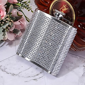 Uiifan 6 Pcs Silver Diamond Hip Flask for Bling Flasks for Liquor Reusable Whiskey Wine Pouches Alcohol Smuggling Kit Alcohol for Liquor Cruise Girls Women Bridesmaid(8 oz)