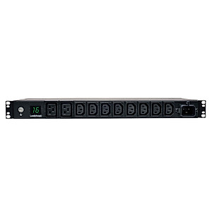 Tripp Lite Metered PDU, 3.8kW Single-Phase, 200/220/230/240V, 10 Outlets (8 C13, 2 C19) IEC-309 16A Blue, 8ft Cord, 1U Rack-Mount Power, TAA (PDUMH16HV)
