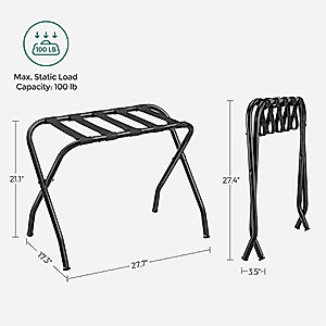 SONGMICS Luggage Rack, Suitcase Stand, Steel Frame, Foldable for Guest Room, Hotel, Bedroom, Black URLR001B01