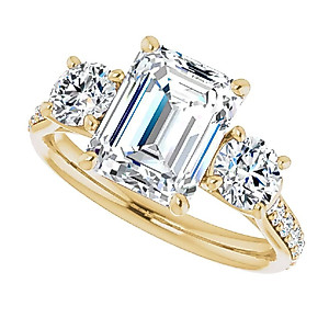 3 CT Emerald Cut Colorless Moissanite Engagement Ring Set Wedding Bridal Ring Set Solitaire Anniversary Rings Promise Gifts (14K Solid Yellow Gold)