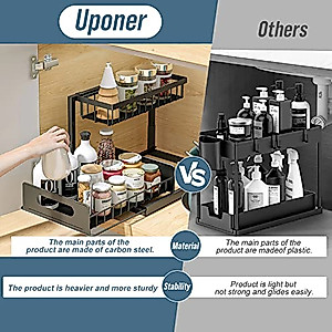 Kitchen Under Sink Organizers and Storage, Pull Out Cabinet Organizer 2-Tier Basket Drawers for Kitchen Organization, Undersink Sliding Pull Out Shelf Bathroom Kitchen Accessories, Black