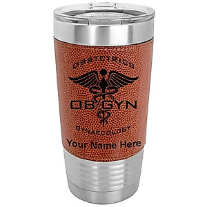LaserGram 20oz Vacuum Insulated Tumbler Mug, OBGYN Obstetrics and Gynaecology, Personalized Engraving Included (Faux Leather, Basketball Style)