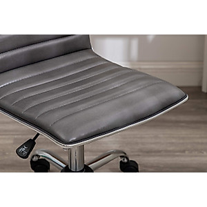 BTEXPERT Home Gray Swivel Mid Back Armless Ribbed Designer Task Faux Leather Soft Upholstery Office Chair