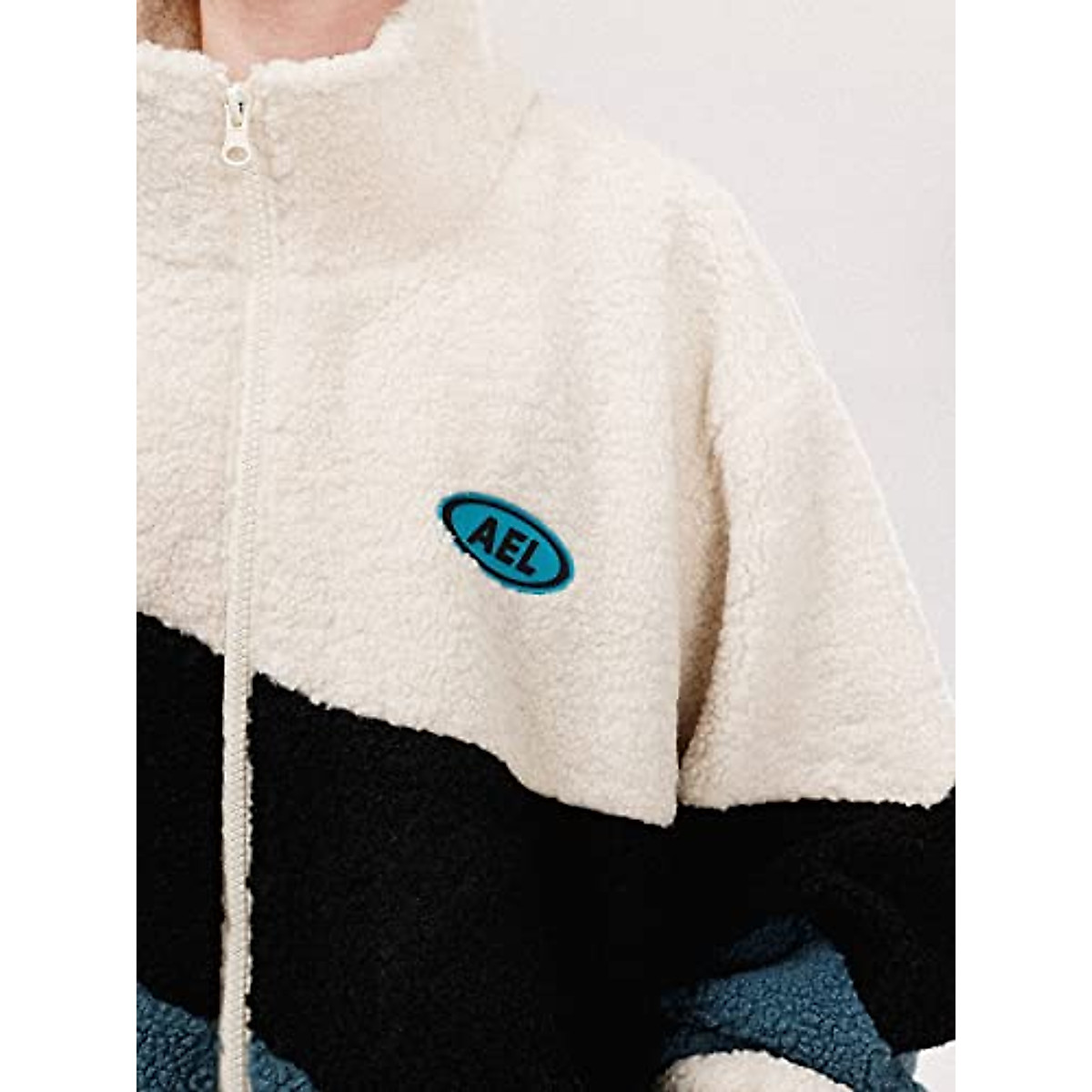 Aelfric Eden Mens Color Patchwork Oversized Sweater Sherpa Jackets Faux Shearling Shaggy Full-Zip Jackets Warm Fuzzy Coats