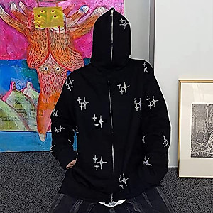 INFENU Gothic Hoodie Hat Print Dark Hoodie Harajuku Hoodie Sportswear Trend Full of Rhinestones Stars Street Hip Hop (XL,X-Large) Black