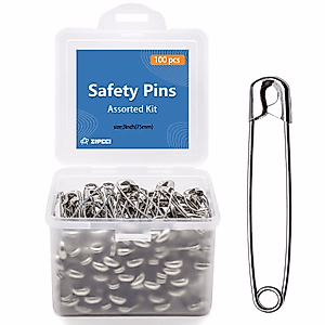 ZIPCCI 3 inch Safety Pins, 100 Pcs Safety Pins Heavy Duty, Large Safety Pins, Steel Wire