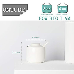 ONTUBE Ceramic Sugar Bowl with Lid and Spoon,Porcelain Seasoning Box Salt Bowl,8oz White