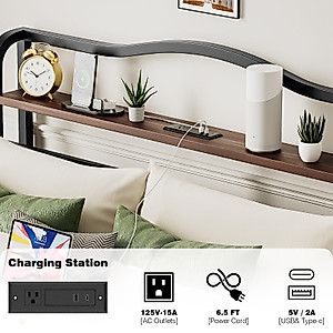 RmagineX Twin Bed Frame, 18 Inch High Heavy Duty Metal Platform Bed Frames Twin Size with Headboard,Outlet and Bedside Storage Organizer,No Box Spring Needed,Easy Assembly