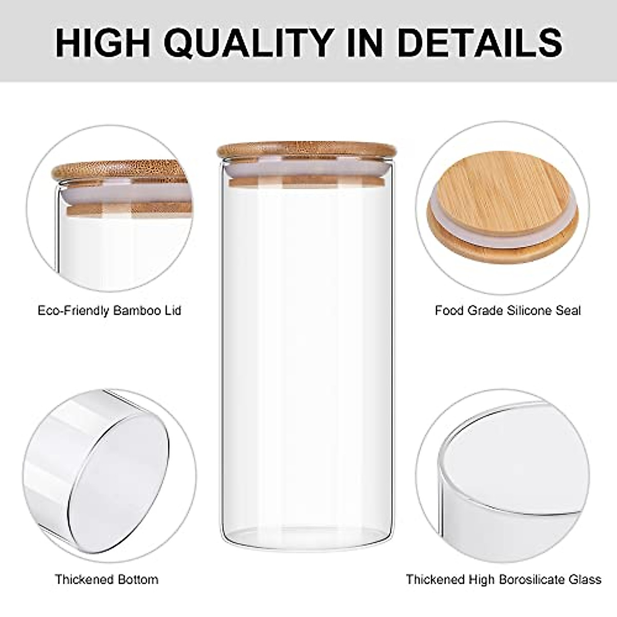 VGIGCICV 10Pcs Set of big mouth glass jars storage for kitchen organization,up to 45oz glass can, silicone bag for leftovers