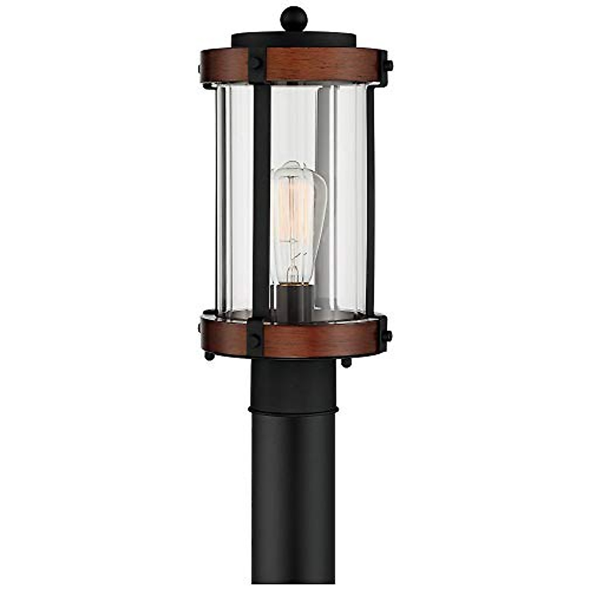 Stan Rustic Farmhouse Industrial Outdoor Post Light Fixture Black Dark Wood Finish 13 3/4" Clear Glass Shade Exterior House Porch Patio Outside Deck Garage Yard Garden Driveway Home - John Timberland
