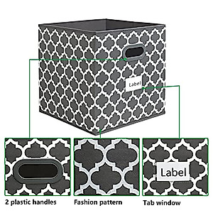 homyfort Cube Storage Organizer Bins 13x13 - Fabric Storage Cubes Bin Foldable Baskets Square Box with Labels and Dual Plastic Handles for Shelf, Nursery, Cabinet, Clothes, Toys, Set of 4 (Grey)