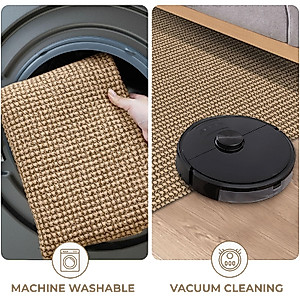 KOZYFLY Boho Runners for Hallways 2x6 ft Washable Hall Carpet Runner Rubber Backed Kitchen Rug Non Slip Woven Cotton Entryway Runner Rugs Floor Runners for Indoor Hallway Bedroom, Tan/Orange/Brown