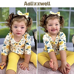 Aalizzwell 18-24 Months Little Toddler Girls Fall Clothes Floral Ruffle Tunic Pants Outfit Set Winter Clothing Yellow