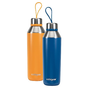 Cool Gear Stainless Steel Double Walled Vacuum Insulated Tyler Water Bottle, with Threaded Loop Lid, 17 Ounce (2 Pack) - Blue/Orange