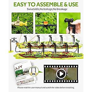 HIRALIY 65.6FT/20M Plant Watering System, Drip Irrigation Kit for Plant, 1/4" Blank Distribution Tubing and 4-outlets Watering Misting Nozzles, Automatic Irrigation Equipment Set for Patio Lawn