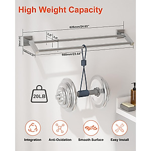 Alise Bath Double Towel Bars Towel Racks for Bathroom,Wall Mount Towel Holder Heavy Duty SUS304 Stainless Steel Towel Hanger Towel Rail,Brushed Nickel,24 Inch