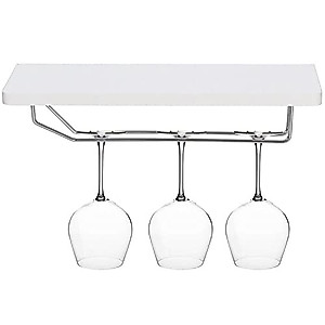 Wine Rack Wall Mounted, Wall Mount Wine Rack with Wine Glass Holder, Wall Holder White Floating Wine Shelf Holder with 8 Wine Bottle Holders for Home Kitchen