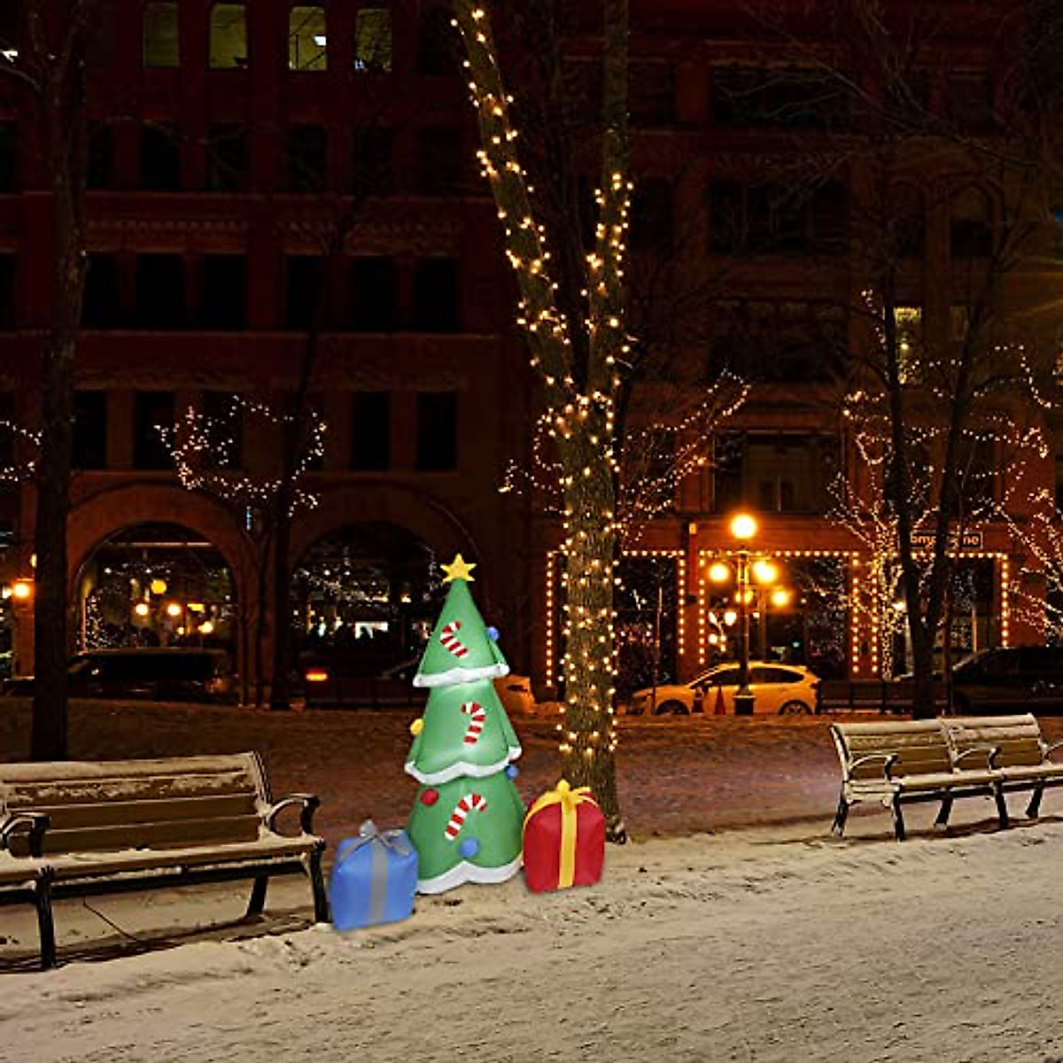 6 FT Blow up Christmas Decoration Inflatable Outdoor Christmas Tree Gift Giant with LED Light Xmas Decor for Holiday Party Yard/Lawn/ Garden/Patio