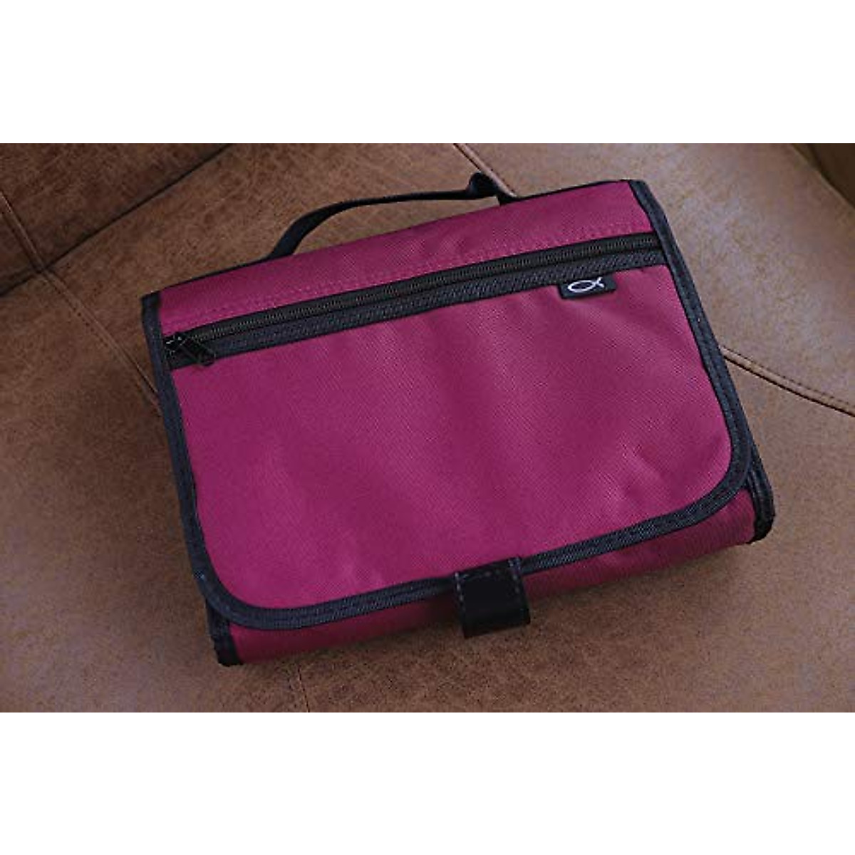 Tri-Fold Bible Cover, Bible Study Organizer, Velcro Closure, Nylon, Cranberry/Black, Extra Large