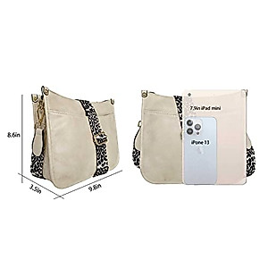 HAIBOLAN Women's Leopard Adjustable Guitar Strap Crossbody Leather Purse Shoulder Bag Bucket Cross-body Purse (A-Beige)