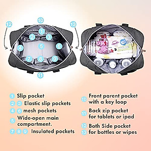 Dikaslon Diaper Bag Tote with Pacifier Case and Changing Pad, Large Travel Diaper Tote for Mom and Dad, Multifunction Baby Bag for Boys and Girls, Dark Grey