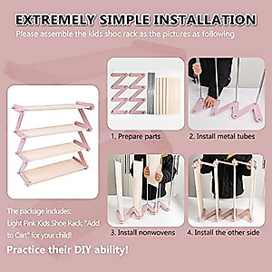 TRTRin Toddler shoe rack, Light Pink kids shoe rack-Can hold 8-12 pairs Baby Shoes, Simple Installation, for Entryway/Hallway/Bedroom/Bathroom.