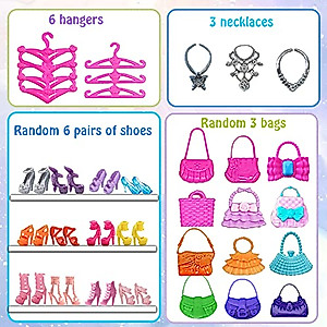 EuTengHao 11.5 Inch Doll Winter Clothes Fur Coat Jacket Set Include Shoes Necklaces Bags Hangers for 30cm Girl Dolls, Fashion Tops Jeans T-Shirt Dress Skirt Hat Casual Outfits for Doll Toys Girl Gift