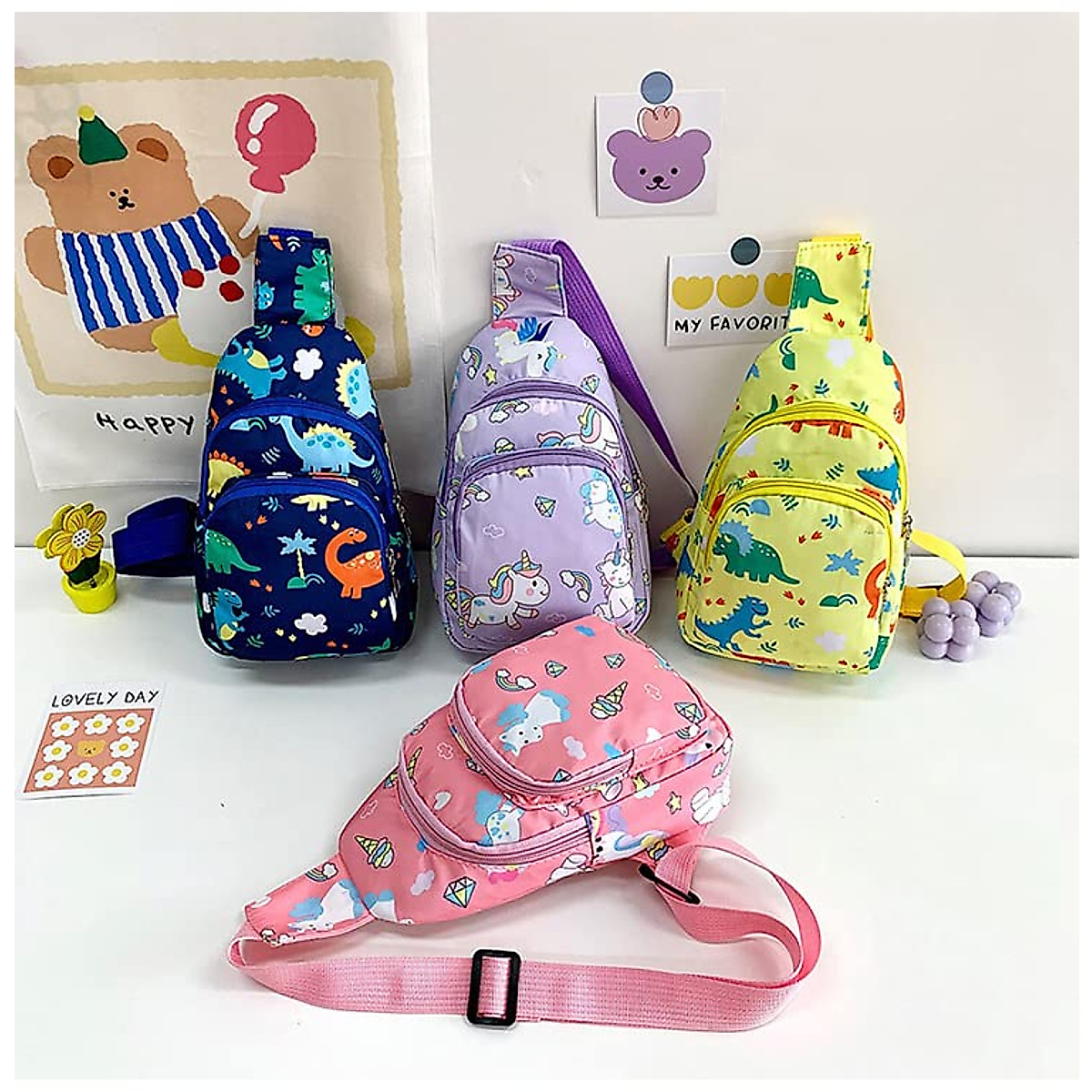 Hiflyer Kids Crossbody Bag Kids Sling Bags, Small Nylon Sling Bag for Kids Travel Bag for Kids, Cartoon Sling Bag for Kids (Pink)