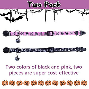 PUPTECK Breakaway Cat Collar with Bell Charm, 2 Packs Adjustable Kitty Collars Pink & Black Skull Pattern