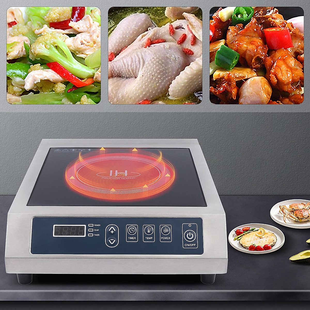 Large Commercial Induction Cooktop, 1800W Portable Countertop Burner, Professional Single Induction Cooker For Pro Chef, Stainless Steel Housing, 13 Temp Levels, Timer Preset, Auto-Shut-Off