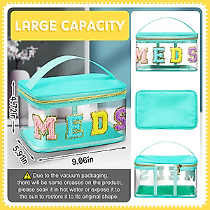 Geetery Chenille Letter Bag Nylon Makeup Bag Portable Bag Makeup Cases Preppy Patch Makeup Bag with Zipper Cosmetic Toiletry Storage Bag for Women(Green,Elegant Meds)