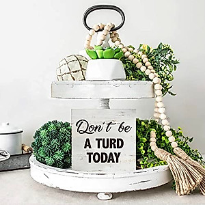 Bathroom Quote Don't be a Turd Today Wood Box Sign Rusitc Wooden Box Sign Farmhouse Bathroom Restroom Toilet Desk Shelf Decor (5 X 5 Inch)