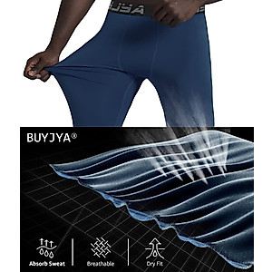 BUYJYA 3 Pack Men's Compression Pants Running Tights Workout Leggings Athletic Cool Dry Yoga Gym Clothes (Blue-Army Green-Black, L)