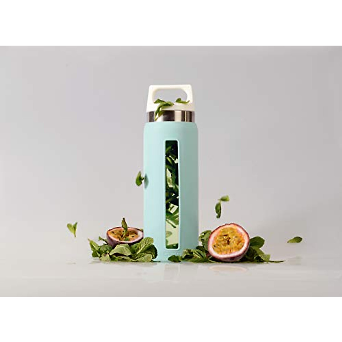 Sigg Glass Water Bottle-Dream Shade-Turquoise Soft Silicon Cover Leakproof-Dishwasher Safe-BPA Free-Broscilate Glass-22 Oz, 0.65