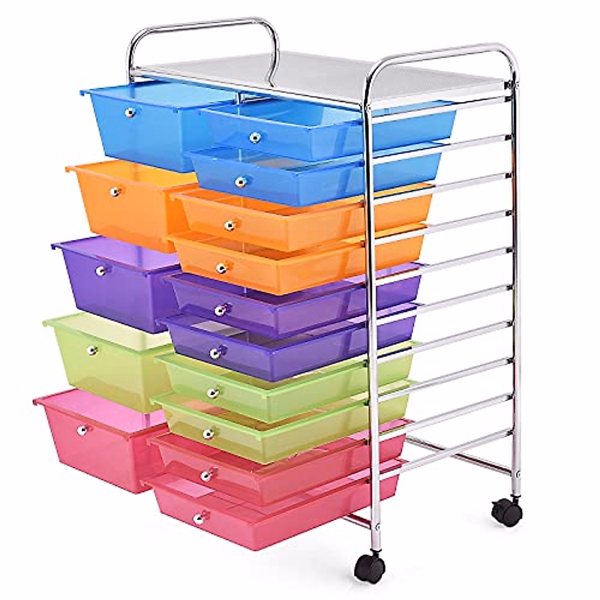 KOTEK 15-Drawer Rolling Storage Cart, Multipurpose Mobile Utility Cart with 4 Wheels, Home Office School Tools Scrapbook Paper Organizer (Multicolor)