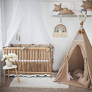 Rainbow Wall Hanging Tassels, Nordic Woven Rainbow Wall Hanging, Boho Decor Macrame Rainbow Wall Hanging for Baby Girls Kids Nursery Rooms,Modern Home Hanging,Brown Pattern Cloth（8.2x8.2 inches