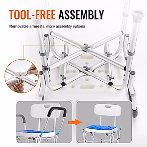 Shower Chair Seat, 400 lbs Capacity, Shower Stool with Crossing Bar, Padded Armrests and Back, Shower Chair for Inside Shower Bathtub, Adjustable Height Bench Bath Chair for Elderly Disabled