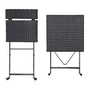 Lavish Home 80-OUTD BLK, Black Folding Patio Bistro Set – 3-Piece Rattan Wood and Steel Café Table and Chairs for Porch, Deck, Garden, or Balcony Furniture